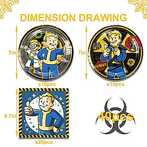 Fuyhiuous 40Pcs Fallout Vedio Game Party Supplies include 20 plates, 20 napkins for the Fallout birthday party decoration