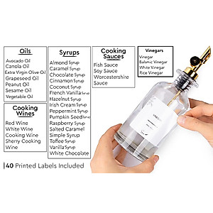 Apothecary Olive Oil Dispenser Bottle For Kitchen - Free Spout, 40 labels & Funnel - Coffee Syrup Dispenser Bottle, Glass Cooking Oil And Vinegar Dispenser Set Container, Pitcher, Cruet, Silver