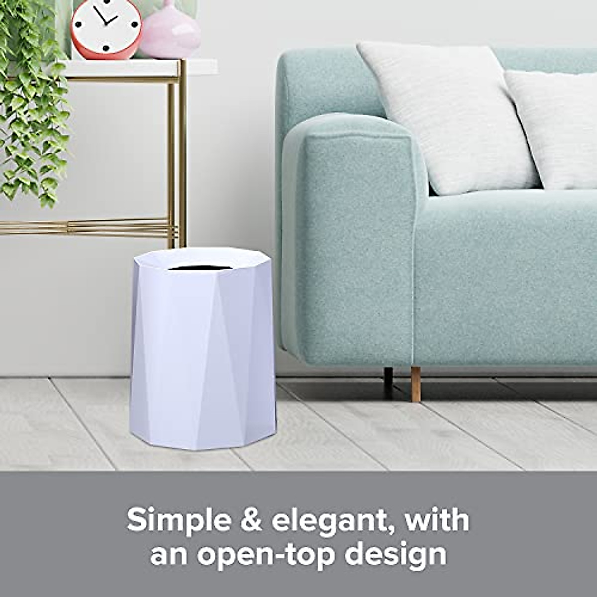 Luxurious Nordic Trash Can - Open Top Geometric Garbage Can - Double Barrel Trash Bin - Waste Basket w/Removable Plastic Bin - Living Room, Bedroom, Bathroom Trash Can - 8L/2.1Gal Garbage Bin, White