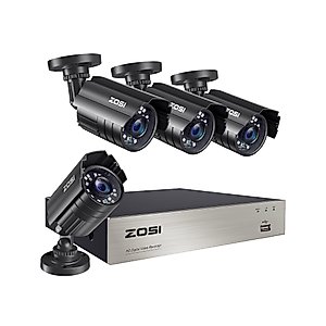 ZOSI 8CH 3K Lite Home Security Camera System Outdoor Indoor,AI Human/Vehicle Detection,Night Vision,H.265+ 8 Channel 5MP Lite Video DVR with 4pcs 1920TVL 1080P Weatherproof CCTV Cameras,(NO HDD)