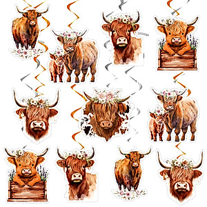 Libima 24 Pieces Highland Cow Party Decorations Cow Hanging Swirl Ceiling Cow Party Supplies Spirals and Swirls for Highland Cow Cattle Birthday Decorations Farm Animal Party Decorations Supplies