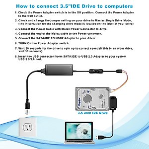 AGPTEK® SATA/PATA/IDE Drive to USB 2.0 Adapter Converter Cable for Hard Drive Disk HDD 2.5" 3.5", Compatible with USB 1.1/2.0/3.0, with External AC Power Adapter Included