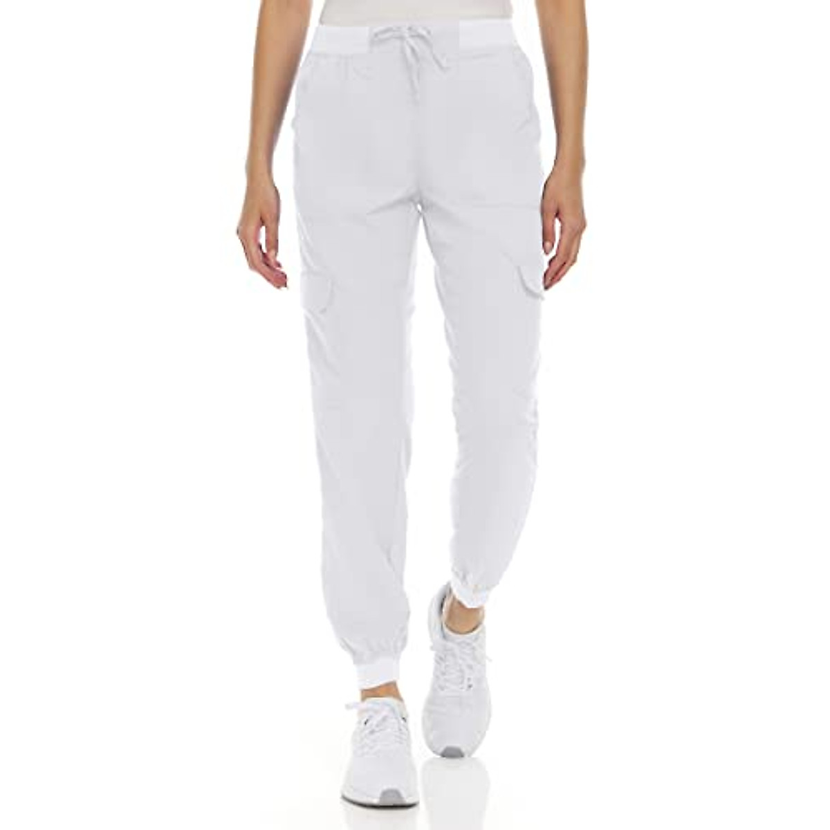 Marilyn Monroe Womens Stretch Knitwaist Six Pocket Scrub Joggers, White, S