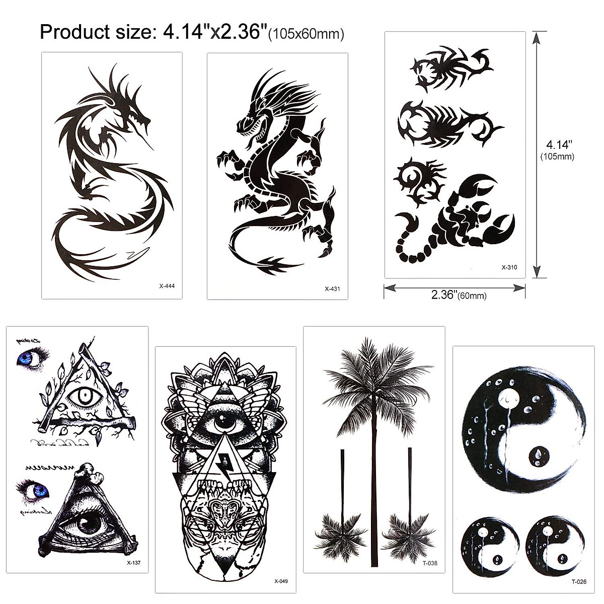 Konsait Temporary Tattoos for Adult Men Women Kids(30 Sheets), Waterproof Temporary Tattoo Fake Tattoos Body Art Sticker Hand Neck Wrist Cover Up Set, Dragon Anchor Scorpion Wolf Graphic Elk