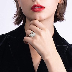 JINHUI Rings with Charms for Girlfriend, 6mm Heart Dangle Ring Graducation Gift 18k Gold Plated Ring Engraved Promise Ring Jewelry (Silver, 7)