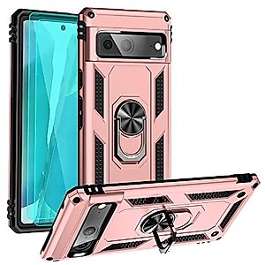 SunRemex for Google Pixel 7 Case with HD Screen Protector [2 Packs], [Not for Google Pixel 7 Pro ], Magnetic Ring Holder Kickstand,[Military Grade] Phone Case for Google Pixel 7 (Rosegold)