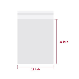 Volanic 50 PCS 12X16 Inch Clear Plastic Packaging Bags Thick Self Sealing OPP Cello Bag for Gift Wrappers