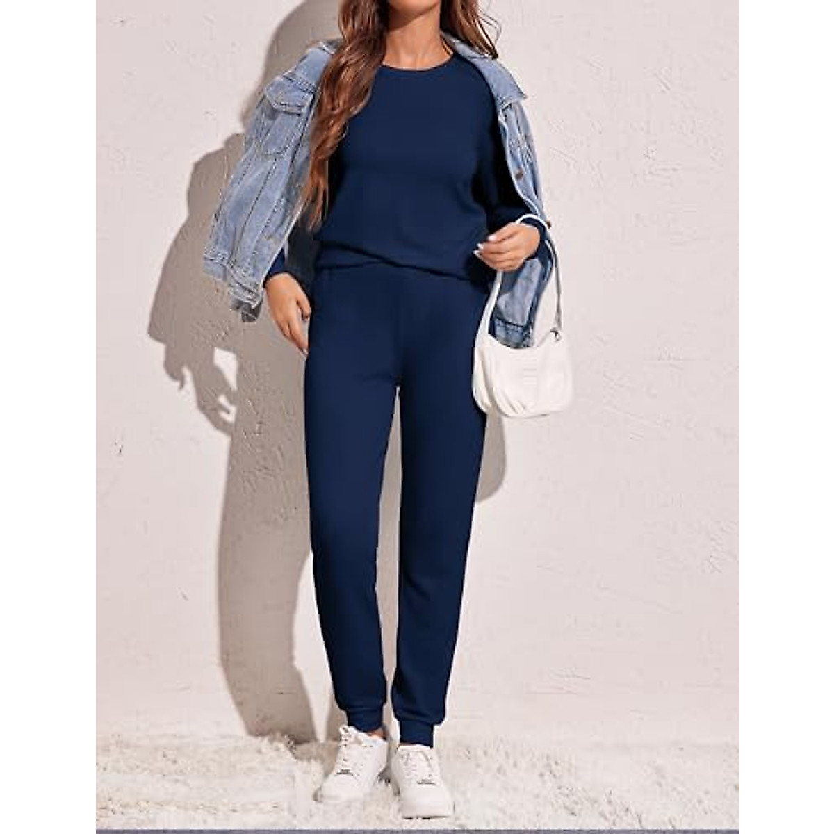 Ekouaer 2 Pack Womens Pajama Set Long Sleeve Sleepwear Star Print Nightwear Soft Pjs Lounge Sets with Pockets Wine Red&Navy Medium