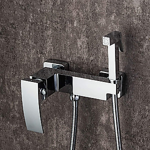 Chrome Handheld Bidet Sprayer for Toilet, Brass Hot and Cold Water Bathroom Cloth Diaper Sprayer Set Wall Mounted Toilet Bidet Sprayer Kit for Personal Hygiene