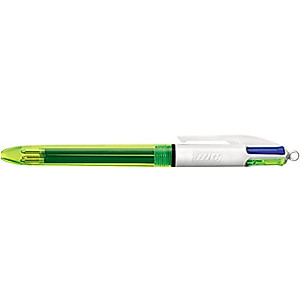BIC 4 Colours Fluo Ballpoint Pen Black, Blue, Red and Fluorescent Yellow Ink Colours 1 Pack