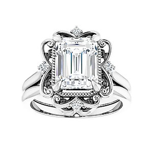 925 Sterling Silver 4 CT Emerald Cut VVS1 Colorless Moissanite Wedding Ring Set for Women Bridal Ring Set Handmade Moissanite Engagement Gifts Anniversary Promise Her Vintage Antique