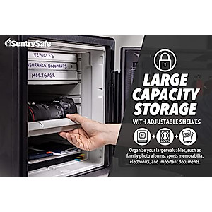 SentrySafe Fireproof and Waterproof Steel Home Safe with Digital Keypad Lock, Safe with Interior Organization Trays, 1.23 Cubic Feet, 17.8 x 16.3 x 19.3 Inches, SFW123EU, Black