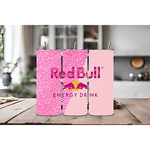 Stainless Steel 20 oz Double Wall Skinny Tumbler Cup Travel Mug with lid and straw Bad B Energy Pink Image Bull