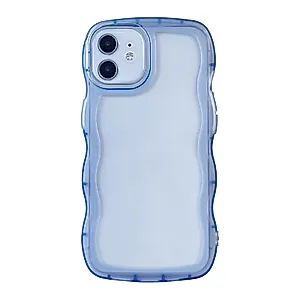 Eiyikof Compatible with iPhone 12 Mini Clear Case,Cute Solid Color Curly Wave Frame Transparent Soft Silicone Anti-Scratch Shockproof Protective Slim Case for Women Girls-Blue
