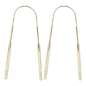2Pcs Stainless Steel Tongue Scrape, U Shape Tongue Cleaner Oral Tongue Scraper for Oral Care Fights Bad Breath for Adults and Kids(gold)