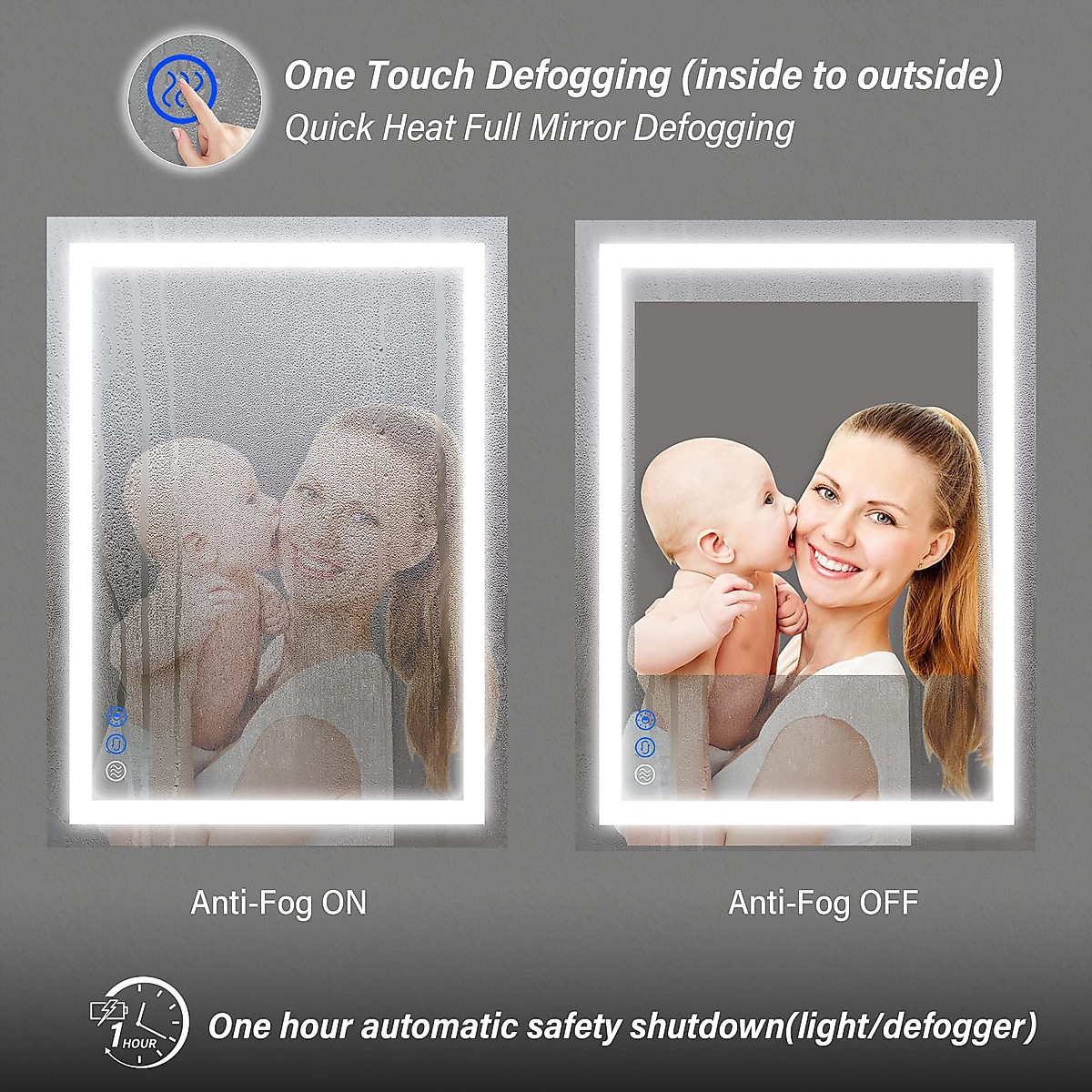 Butylux 32x24 inch LED Bathroom Mirror with Adjustable, Stepless Dimmable, Anti-Fog, Wall Mounted Lighted Bathroom Mirror with Smart Touch Button, Memory Function, 3000K-6000K (Horizontal/Vertical)