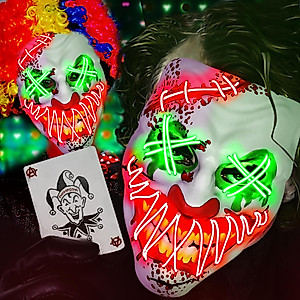JOINBO Halloween LED Clown Mask for Aldult & Kids，EL Wire Scary Purge Mask for Cosplay Costume,Light up for Halloween Festival Party