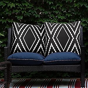 Adabana Outdoor Waterproof Boho Throw Pillow Covers Geometric Pillow Cases for Patio Garden Set of 2, 18 X 18 Inches Black