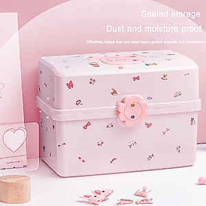 MASKMELLOW Hair Accessories Organizer for Girls,3-Layers Plastic Box with Fold Tray and Handle, Portable Lockable Container for Art Supply, Makeup, Nail, Hair Accessories1