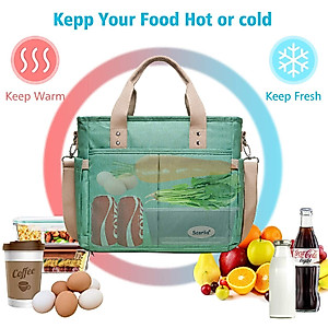 Scorlia Insulated Lunch Bags for Women Work, Extra Large Lunch Tote Bag With Removable Shoulder Strap, Durable Reusable Cooler lunch Box with Side Pockets, Tall Drinks Holder for Women&Men, Purple