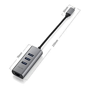 MINIX NEO-C-UEGR, Aluminium USB-C to 3-Port USB 3.0 and Gigabit Ethernet Adapter - for Windows, Mac and Chrome OS, Grey