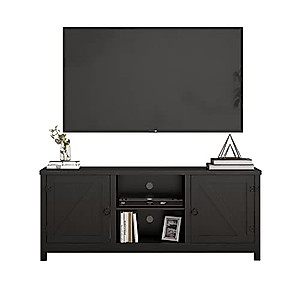 Panana Modern Farmhouse TV Stand for 65 inch TV, Entertainment Center with Storage and Open Shelves, Wood TV Stands TV Table Stand for Living Room, Bedroom (Black, for 32"-65" TV)
