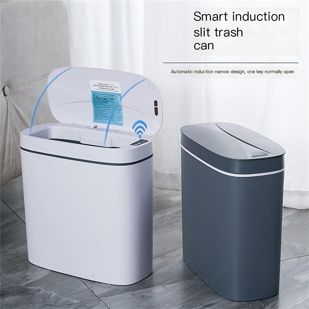 AIWE7D Bathroom Trash Cans with Lids Touchless Garbage Can Motion Sensor Waste Bin 13 Litre 3.6 Gallon Automatic Wastebasket for Kitchen Bedroom Office (Grey)