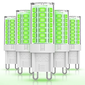 G9 LED Bulbs Green Light,JandCase Green Light Bulbs 5W 40W Halogen Equivalent,LED Green Lights G9 Base,Decorative Lighting Bulbs for Crystal Chandelier Fixture,Halloween,Christmas Home Lighting,5 Pack