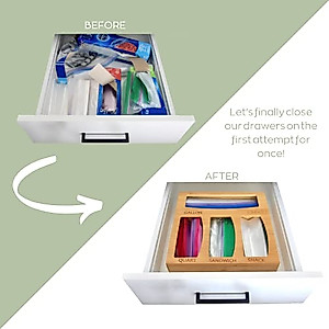 CHEF'S WIFE Ziplock Bag Storage Organizer for the Kitchen Drawer - Eco Friendly Bamboo Plastic Baggie Container - Compatible with Ziploc, Glad, Solimo, Hefty for Snack, Sandwich, Quart & Gallon Sizes