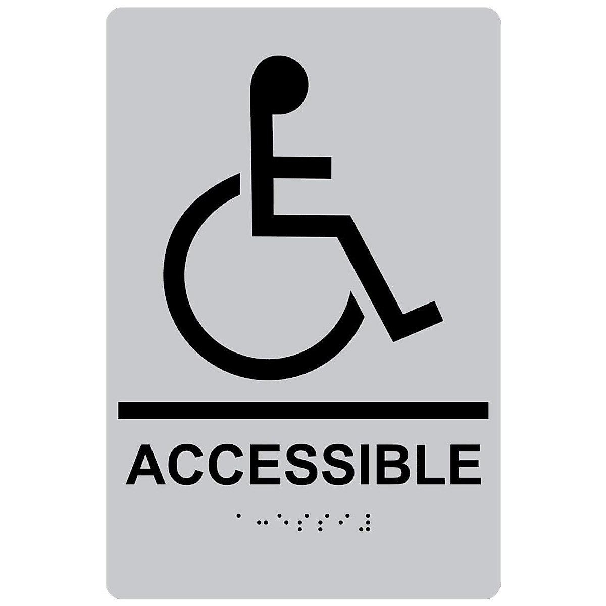 ComplianceSigns.com Accessible Sign, ADA-Compliant Braille and Raised Letters, 9x6 in. Silver Acrylic Plastic with Adhesive Mounting Strips