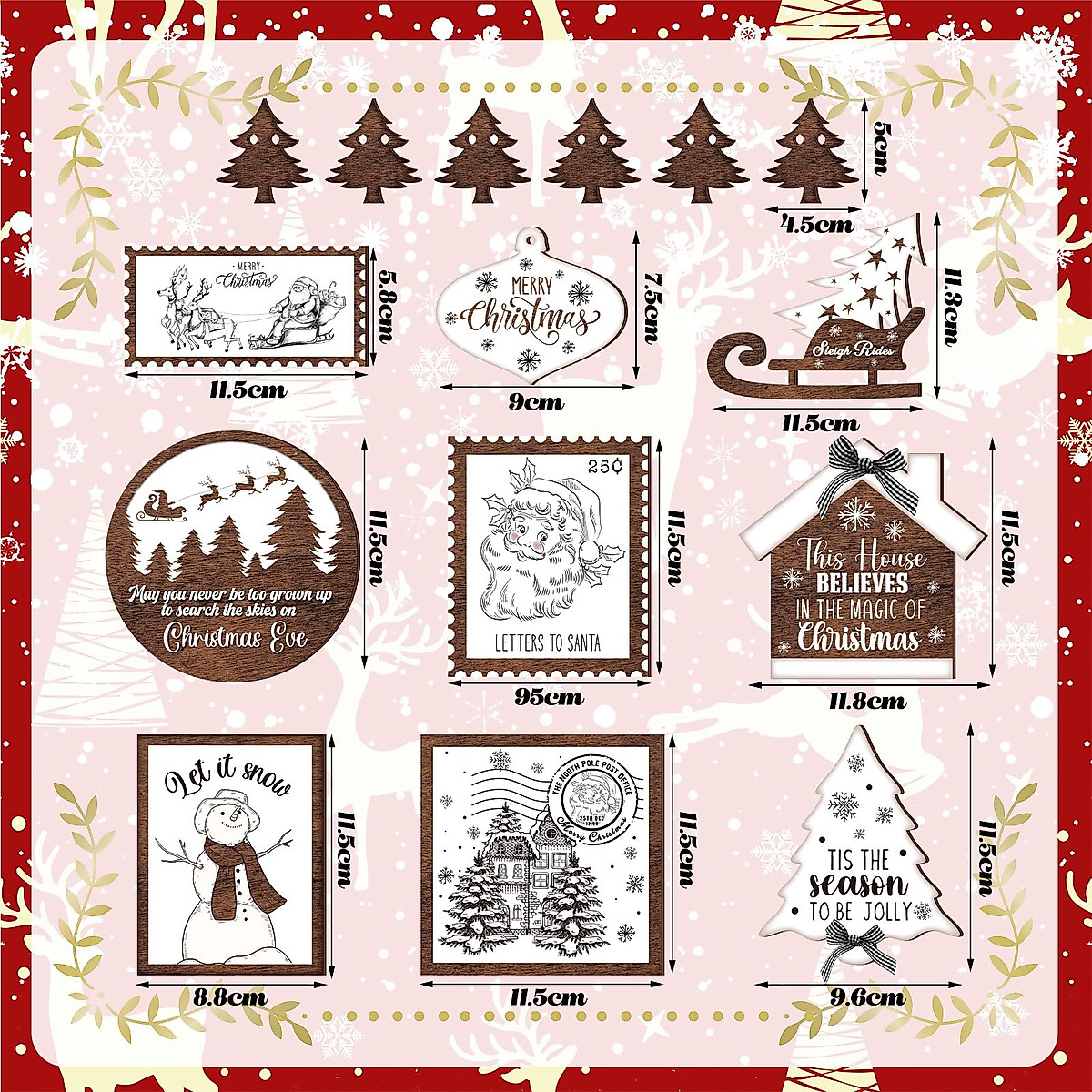 Dandat Christmas Tiered Tray Decor Winter Tiered Tray Decorations Set Snowman Snowflake Gnome Truck Wooden Signs Farmhouse Christmas Table Decorations for Home Table Shelf(Xmas Tree)