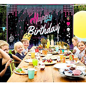 Yuiviot Big TIK Tok Theme Birthday Party banner(73x42 inch), Musical Theme Happy Birthday Backdrop, Photo Background, Artistic Music Supplies, Party Decorations Wall Poster for teens girl
