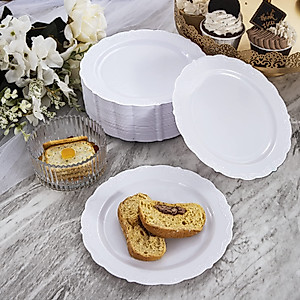 DaYammi 60PCS White Plastic Plates, Heavy Duty White Disposable Premium 7.5inch Dessert Cake Salad Appetizer Plates Hard Plastic Platos Disposable for Party Wedding