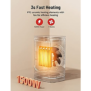 Space Heater, Portable Ceramic Heater with Thermostat, LED Display, PARIS RHÔNE 70°Oscillating Heater with Tip-over & Overheating Protection, 12h Timer, 24h Auto Shut off for Office Bedroom Indoor use