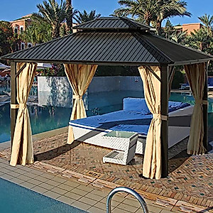 BPS Hardtop Gazebo Outdoor Tent Shelter Canopy 10' X 12' with Netting for Patio, Garden, Yard and Party