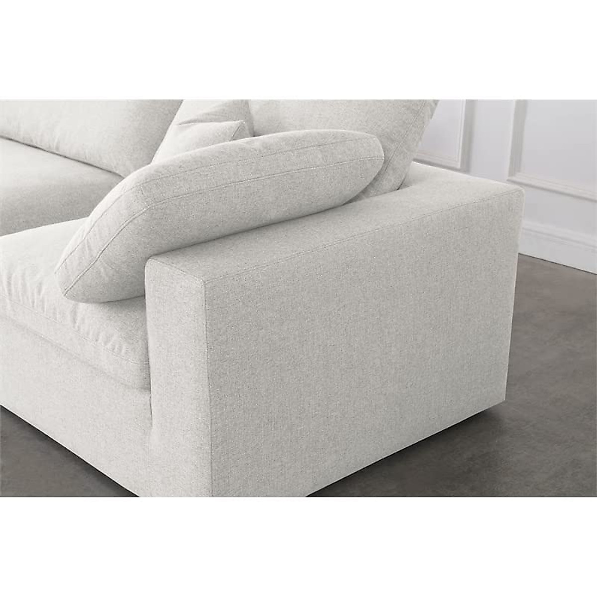 Meridian Furniture Serene Collection Modern | Contemporary Deluxe Cloud-Like Comfort Modular Sectional, Soft Linen Textured Fabric, Down Cushions, 2 Corner + 2 Armless, Cream
