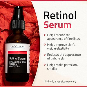 YEOUTH Retinol Serum for Face with Hyaluronic Acid & Vitamin E, Hydrating Retinol for Face, Night Serum Suitable for All Skin Types 2oz