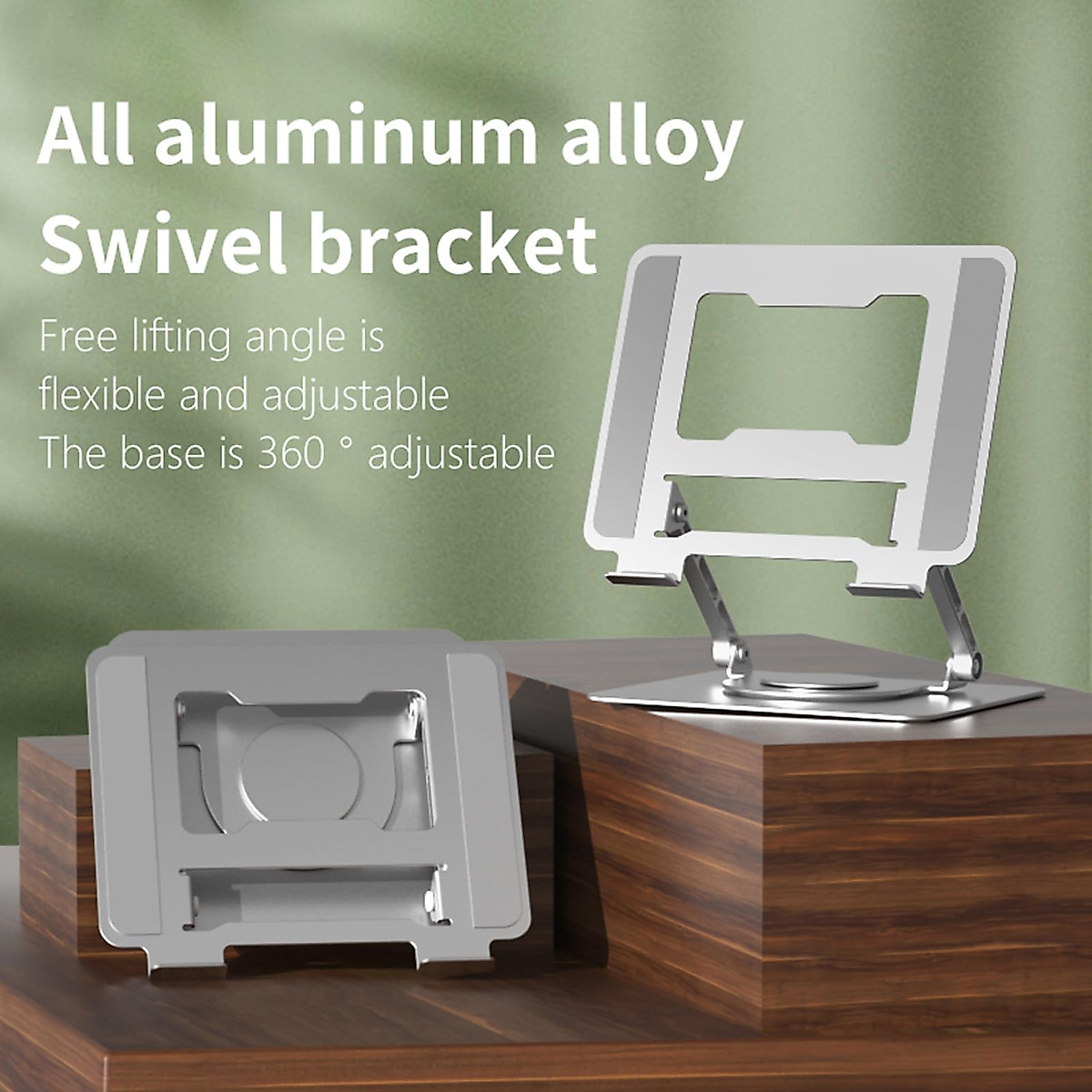 Peymoxra Laptop Stand Aluminum Computer Stand for Desk with 360° Rotating Base Adjustable Height and Angle Ergonomic Designe, Compatible with MacBook, Tablets and All Notebook 7-17" Silver