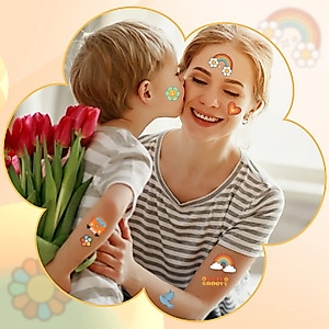 75Pcs Groovy 70s Temporary Tattoos for Kids, Hippie Tattoo Stickers, Birthday Party Favors Decorations Supplies for Boys Girls, Flower Power Good Vibes Smile Love Rainbow Arts and Crafts