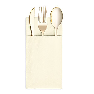 50-Pack Disposable Linen-Feel Dinner Napkins with Built-in Flatware Pocket, CREAM Prefolded Cloth Like Paper Napkins For Dinner, Wedding Or Party [Silverware NOT Included]