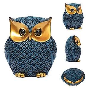 Artpaul Owl Statue Home Decor Accents Small Decor Items for Shelf Owl Figurines Home Decorations for Living Room Office Bedroom, Gifts for Owl Lover (Blue)