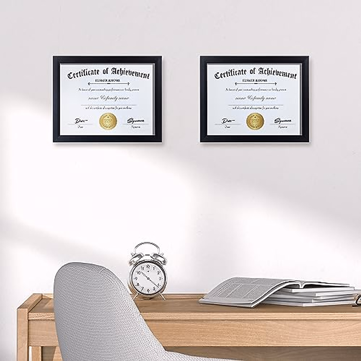 ELSKER&HOME 8.5x11 Picture Frame - Black Sturdy Wood Composite Certificate Frame - Semi-Tempered Glass - Includes Hanging Hardware and Desktop Easel - for Document/Diploma Frame (4 Pack)