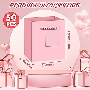 50 Pcs Mini Gift Bags Bulk Paper Bags with Gift Tags Small Paper Gift Bags with Handles for Valentine's Day Birthdays Baby Showers Weddings Party Favors Supplies 4 x 2.75 x 4.5 Inch