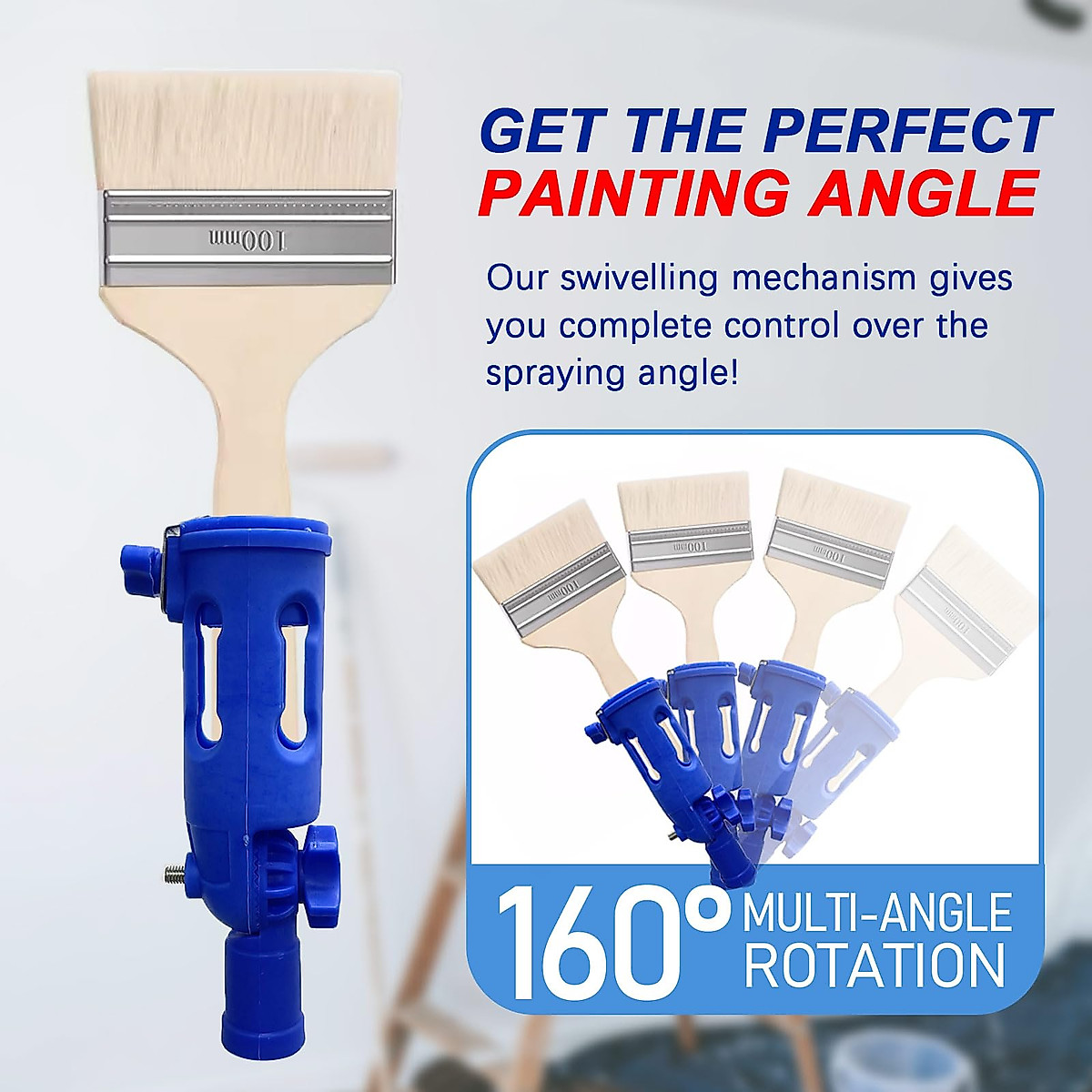 Multi-Angle Paint Brush Extender, Extension Pole Attachments for Paint Brushes and Rollers, with Rotating Head, Great for High Ceilings, Corners, Edges