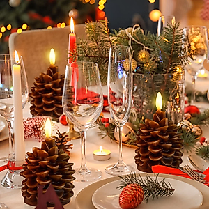 4 Pieces Christmas Pinecone Candles Flameless Acorn Decor LED Pinecone Candle Pinecones Decor Real Wax Unscented Battery Operated Candle for Thanksgiving Christmas Winter Holiday Decoration(Brown)