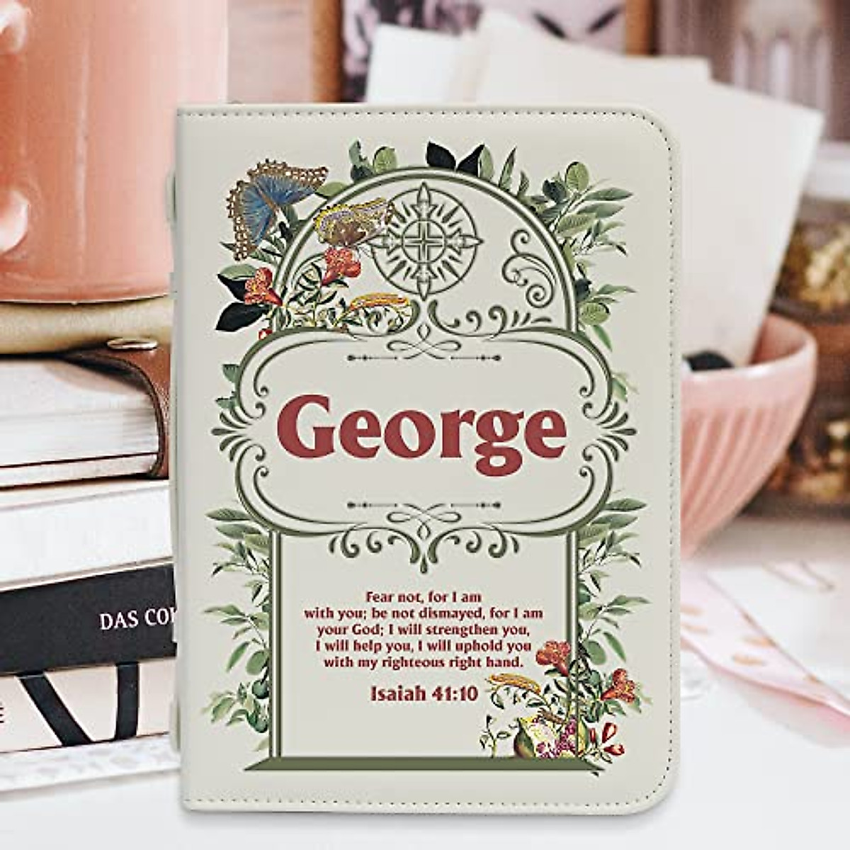 9.6x6.6 Inch Personalized Bible Cover, Custom Bible Cover – Personalized Leatherette Bible Cover and Carrying Case with Handle, Womens Bible Case - White Small (Design 4)