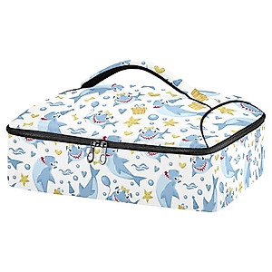 Kcldeci Insulated Thermal Food Carrier Insulated Casserole Carrier for Hot or Cold Food,Baby Shark Cartoon Insulated Tote Bag for Potluck Cookouts Parties Picnic,Lasagna Lugger