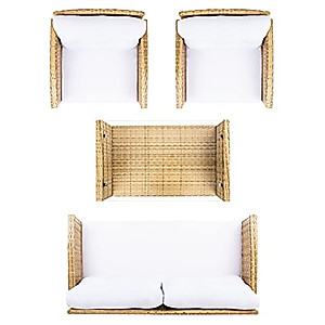 SAFAVIEH Outdoor Collection Vellor Natural/White Cushion 4-Piece Conversation Patio Set PAT7516D