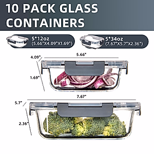 UMEIED Glass Meal Prep Containers - 10 Pack Glass Food Storage Containers with Lids for Lunch, On-the-Go, Leftovers, Pantry Organization - Microwave, Oven, Freezer, and Dishwasher Safe