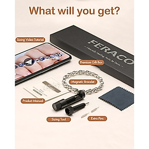 Feraco Magnetic Bracelet for Women Titanium Steel Magnetic Bracelets with Gorgeous Sparkling Cubic Zirconia Costume Jewelry Christmas Gifts (Silver)